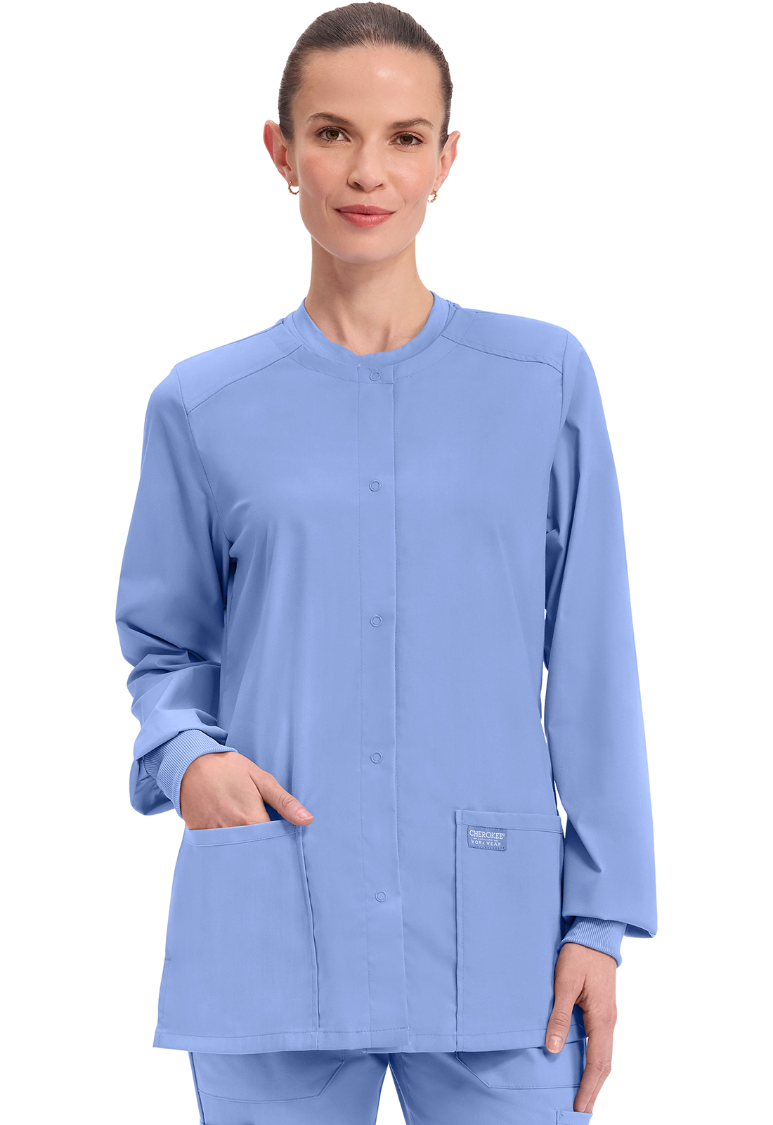 Cherokee Workwear Scrub Snap Front Warm Up Jacket WW340 WIN Wine Womens ...